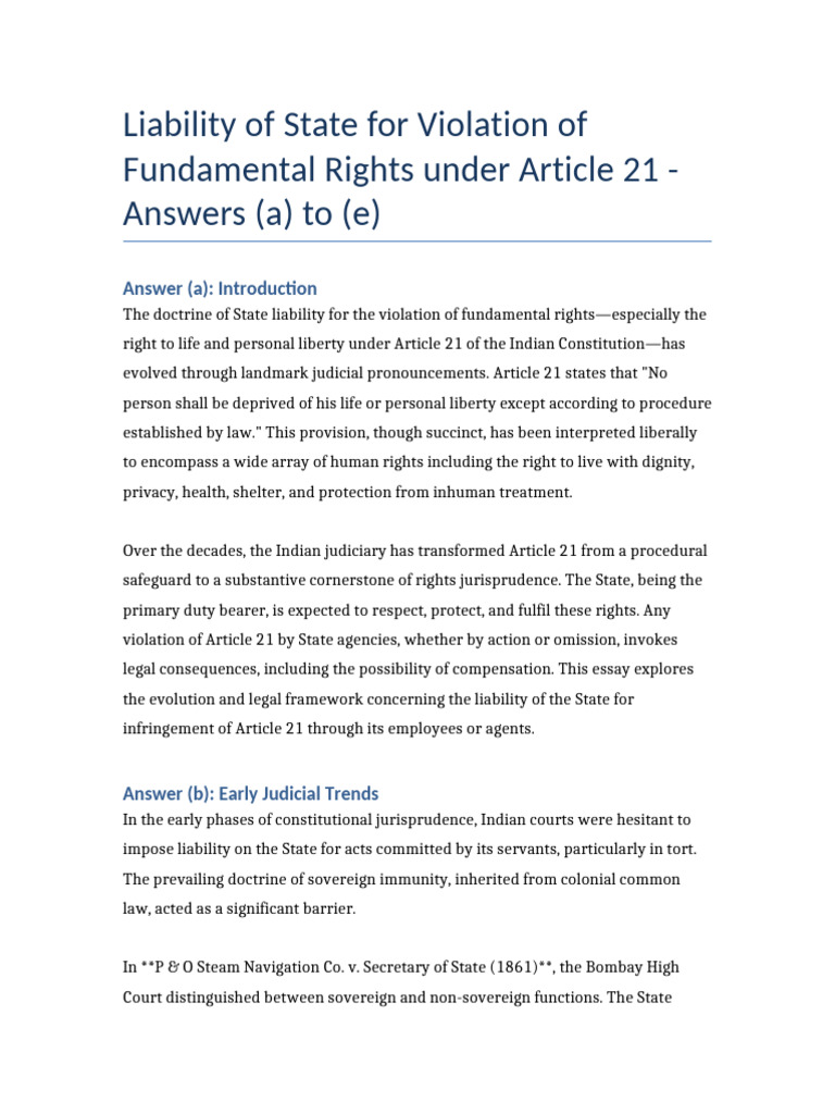 State Liability for Article 21 Violations | PDF | Tort | Damages