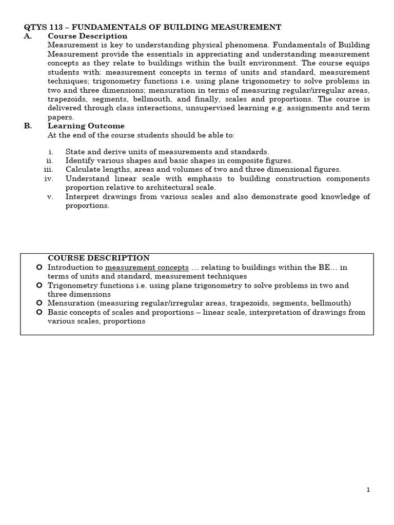 Qtys 113 Fundamentals of Building Measurement - 1-1-1 | PDF ...