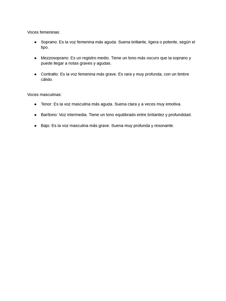 Tipos de Voces | PDF