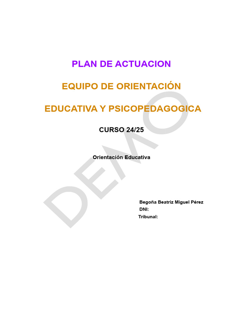 Plan de Actuación EOEP 2024-2025 | PDF | Educación primaria | Inclusión ...
