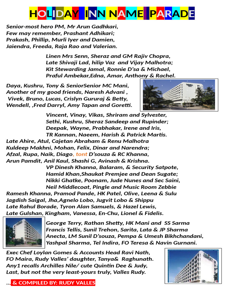 Holiday Inn Name Parade Highlights | PDF