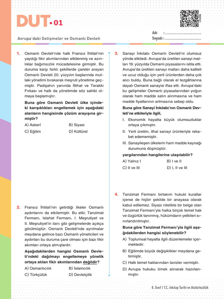 SINIF İNKILAP TARİHİ DUT - 2022 - Ornek | PDF