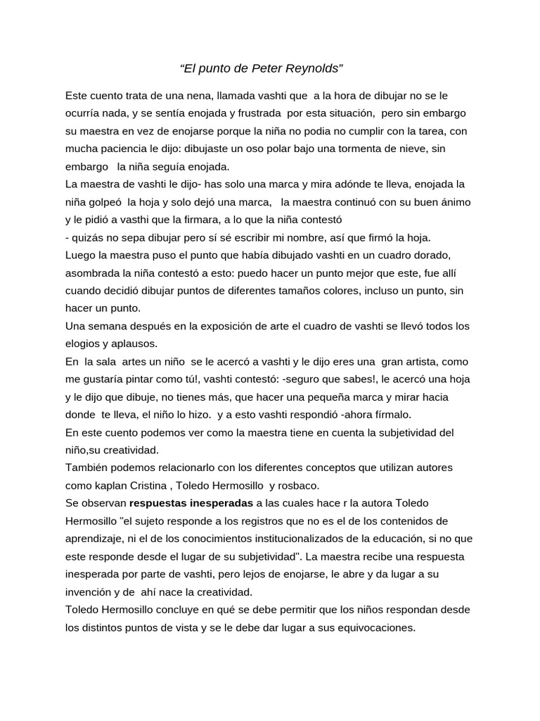 El Punto de Peter Reynolds | PDF | Enseñando | Aprendizaje