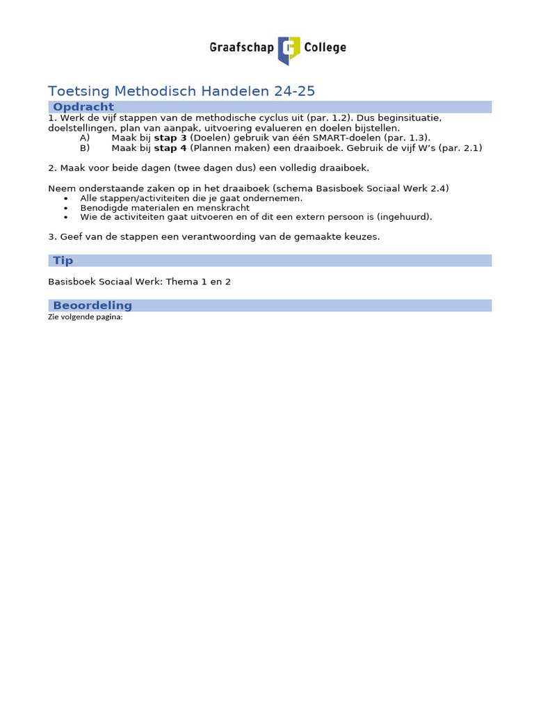 Eindopdracht Methodisch Handelen 24-25 | PDF