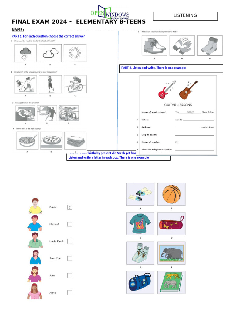 FINAL EXAM 2024 ELEMENTARY B TEENS Corregido | PDF