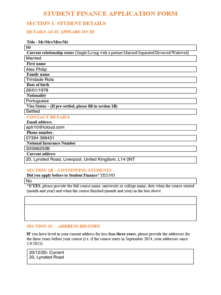 Student Finance Application Form | PDF