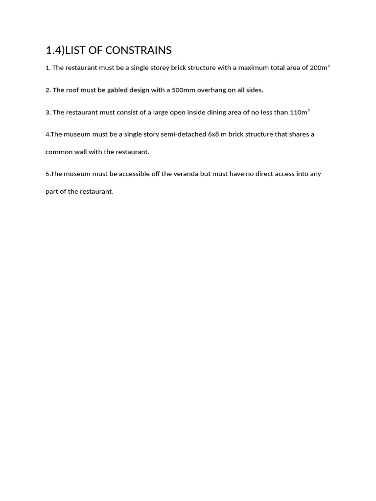 Restaurant and Museum Design Constraints | PDF