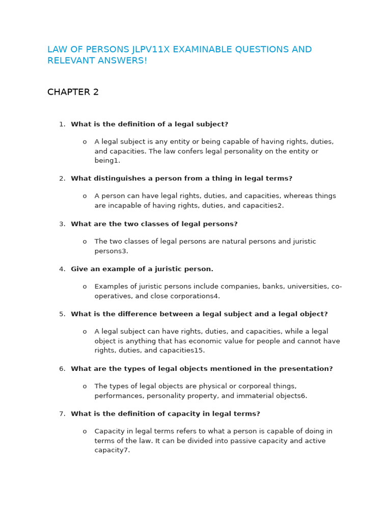 Law of Persons: Exam Questions & Answers | PDF | Misrepresentation ...