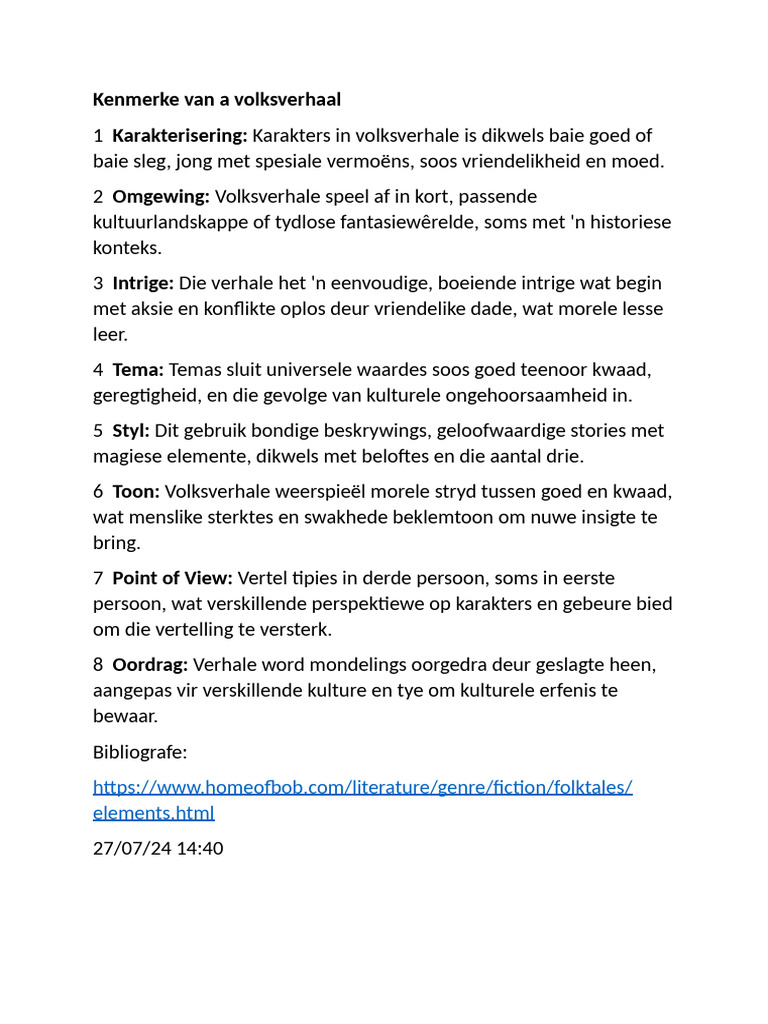 Kenmerke Van N Volksverhaal | PDF