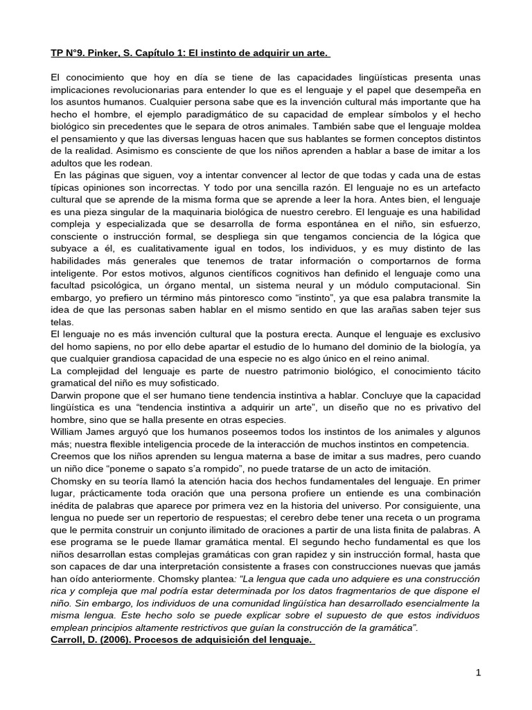 TP9 - Lenguaje | PDF | Lingüística | Aquisición de idioma
