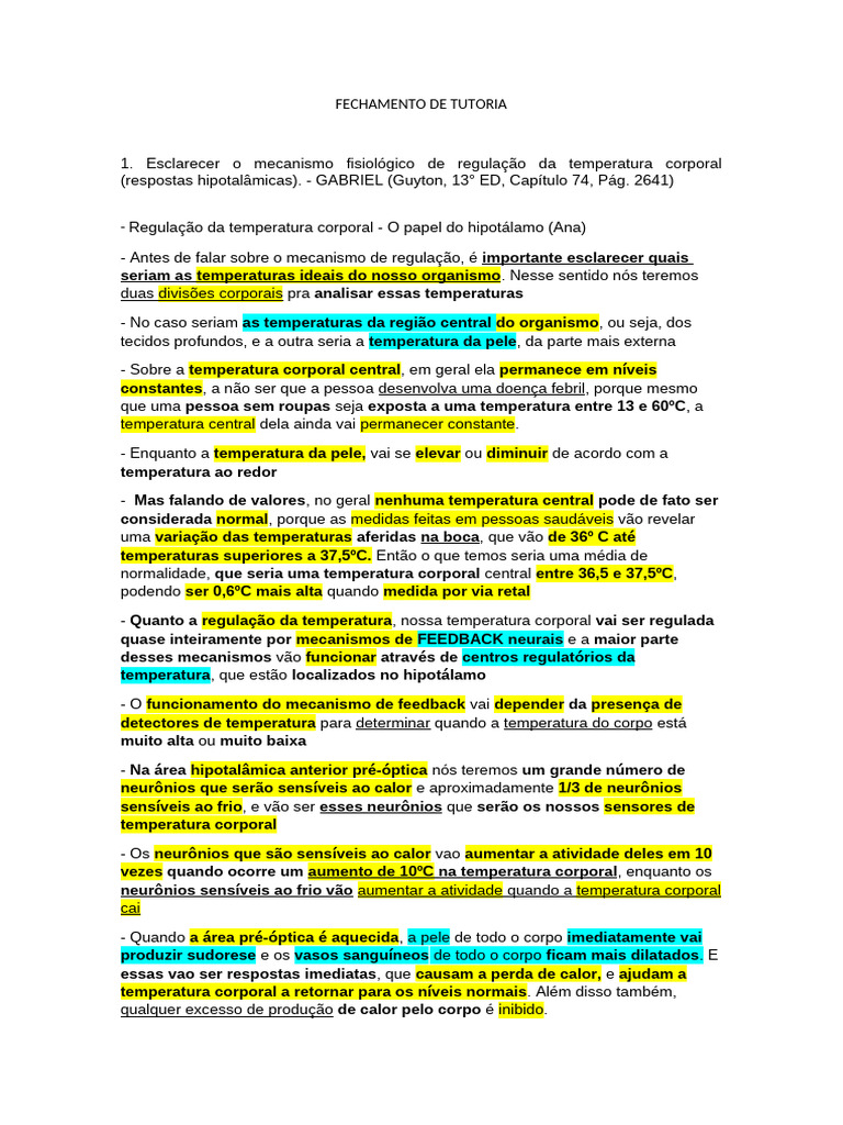 Fechamento de Tutoria Ase 11 Prob1 | PDF | Hipertermia | Calor