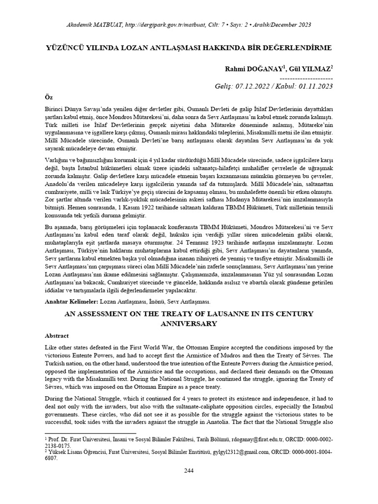 Y - Z - NC - Yilinda Lozan Antla - Masi Hakkinda B - R de - Erlend - Rme (#1322446) - 3242700 | PDF