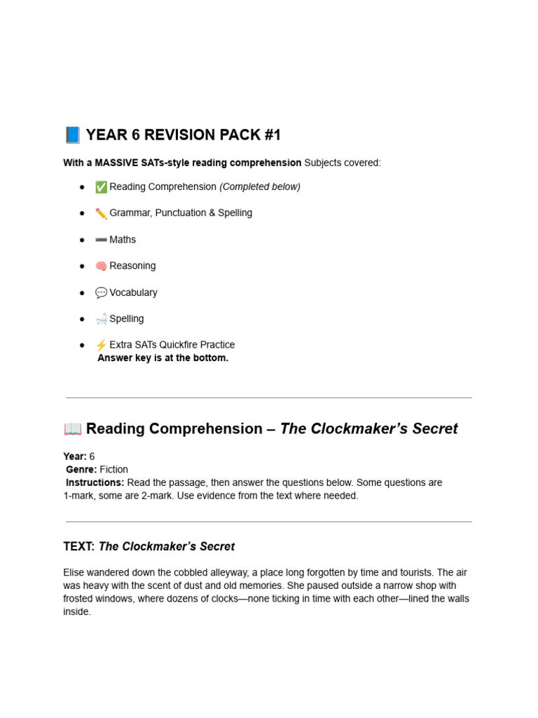 SATs Revision Pack - 17-04-2025 | PDF | Linguistics