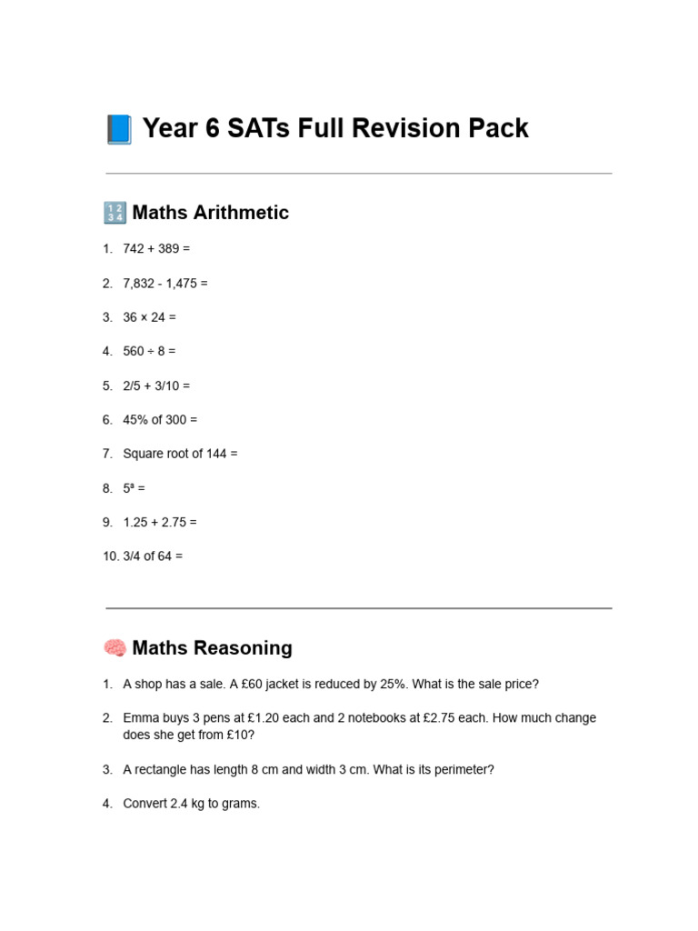 SATs Revision Pack - 13-04-2025 | PDF | Verb | Adjective