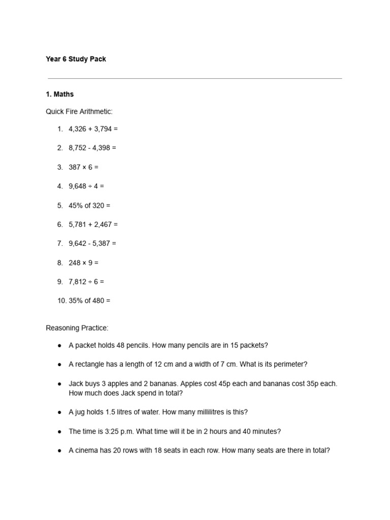 Year 6 SATs Revision Study Pack | PDF | Grammar | Linguistics