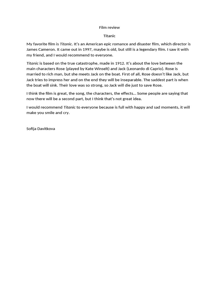Titanic Film Review and Reaction | PDF