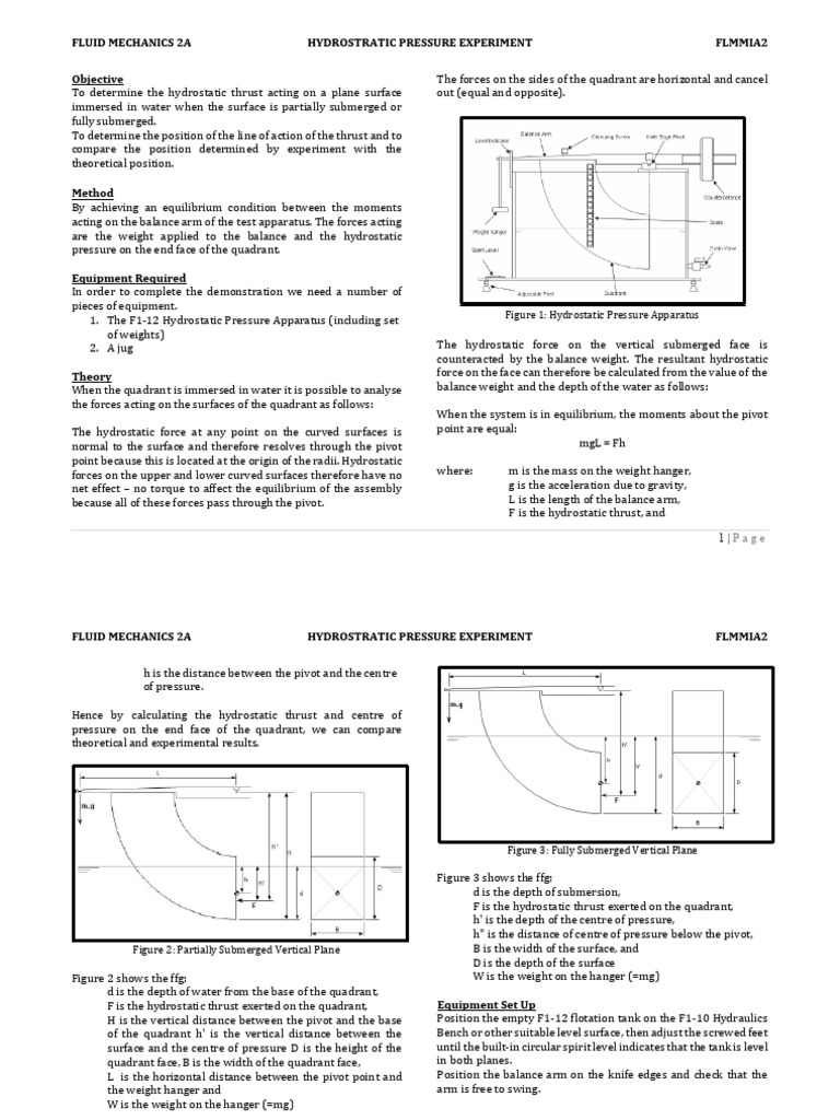 Hydrostatic Pressure Experiment Guide | PDF | Force | Pressure