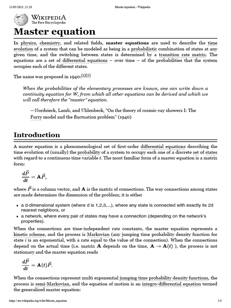 Overview of Master Equations in Physics | PDF | Physics | Applied ...