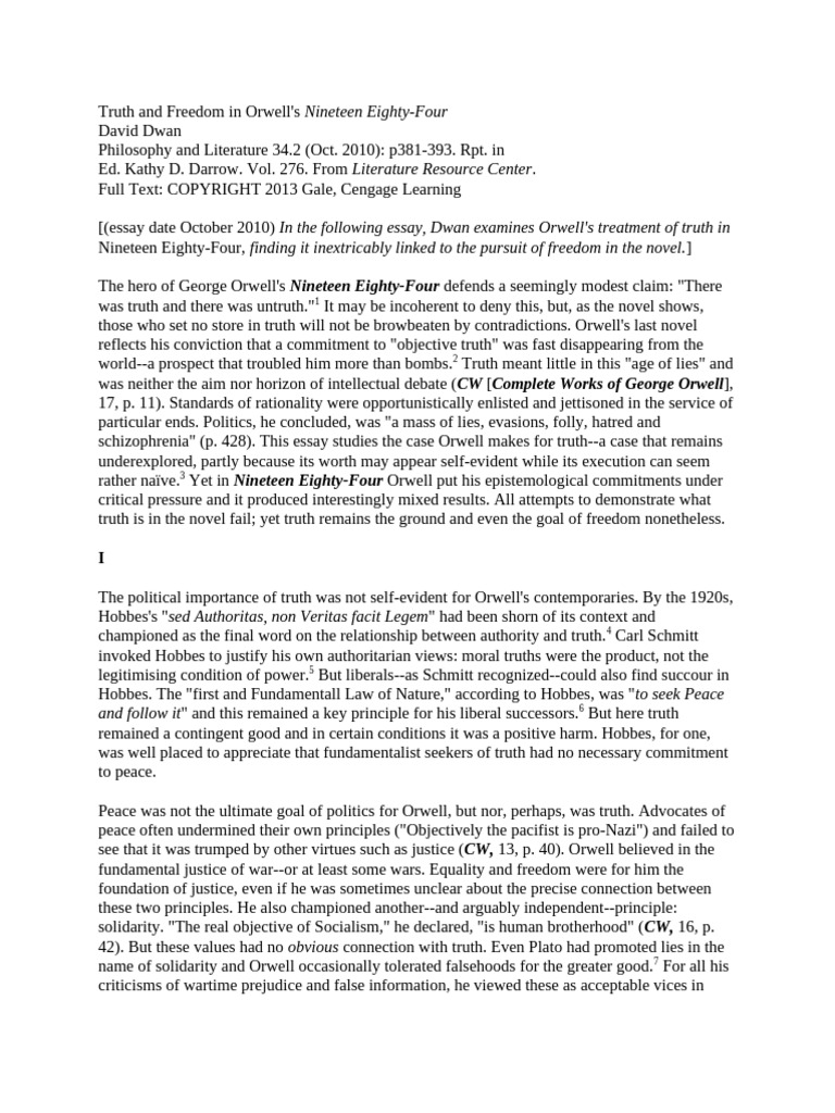 Truth and Freedom in Orwell's 1984 | PDF | Truth | Reality
