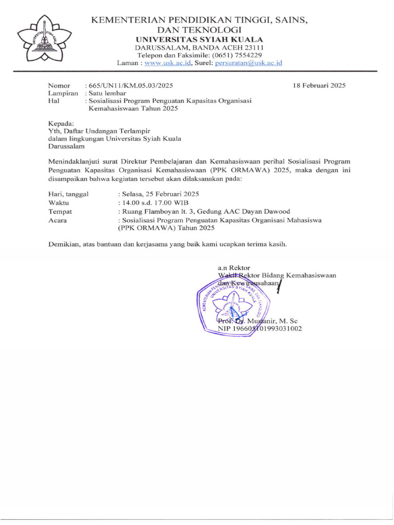 Surat Undangan Sosialisasi PPK Ormawa 2025 | PDF