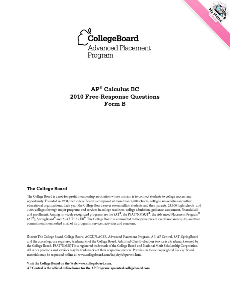 2010 AP Calculus BC FRQ Form B | PDF
