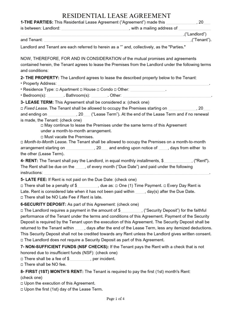 Residential Lease Agreement Template | PDF | Leasehold Estate | Lease