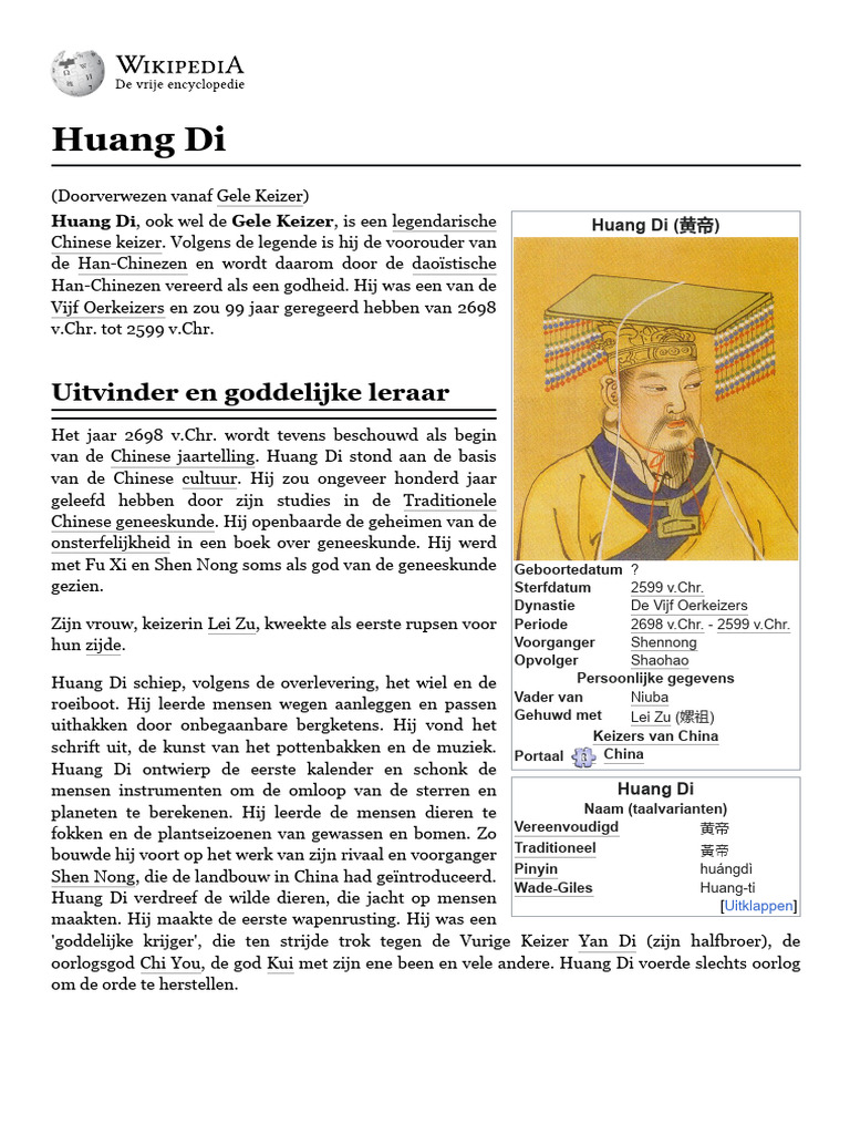 Huang Di - Wikipedia | PDF