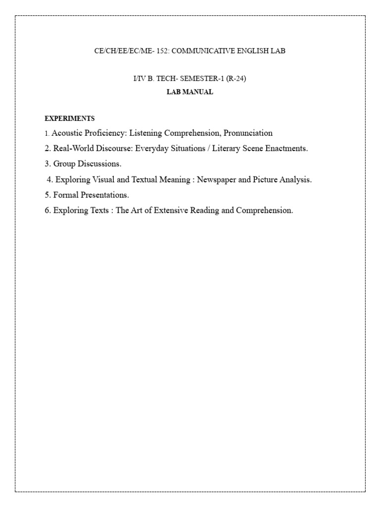 Communicative English Lab Manual | PDF | Reading Comprehension | Human ...