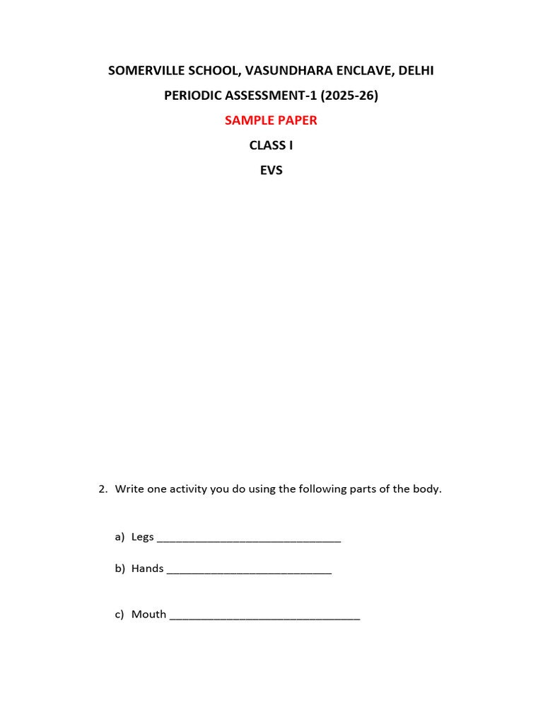 EVS Class 1 P a 1 Sample Paper | PDF