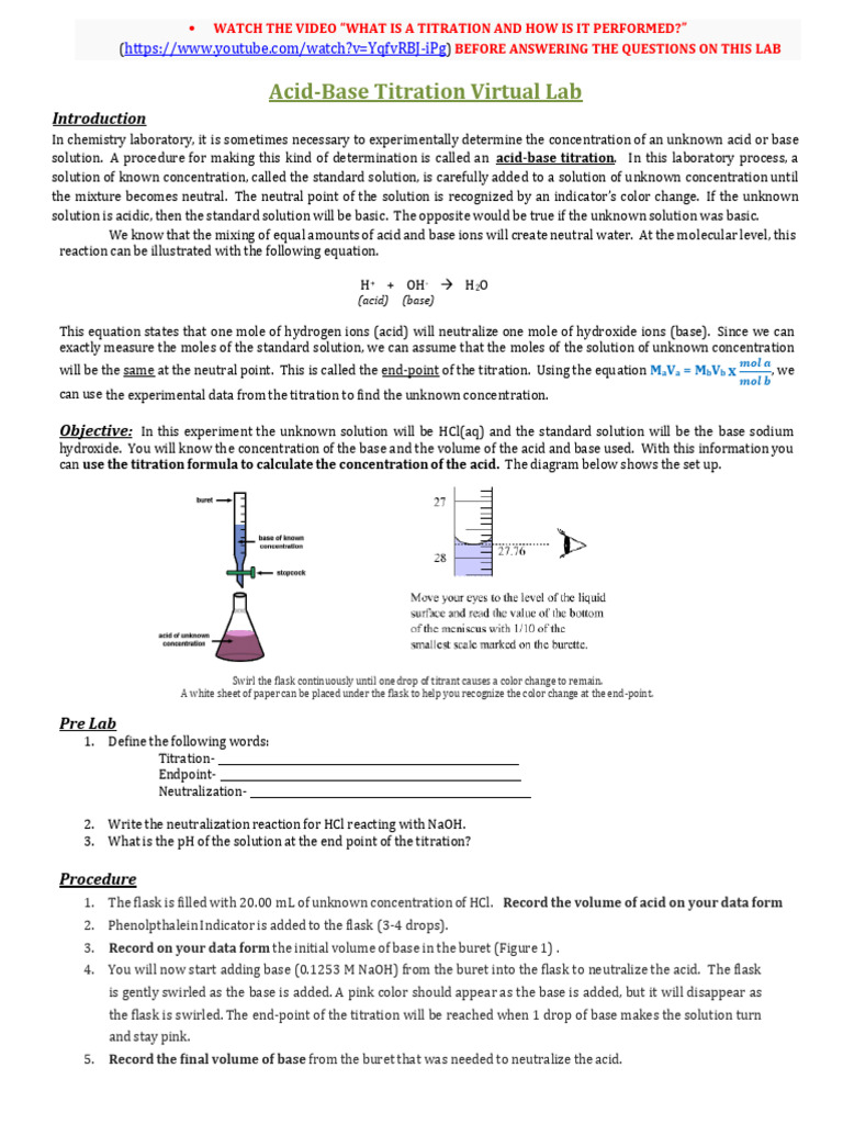 Virtual Titration Lab | PDF | Titration | Chemistry