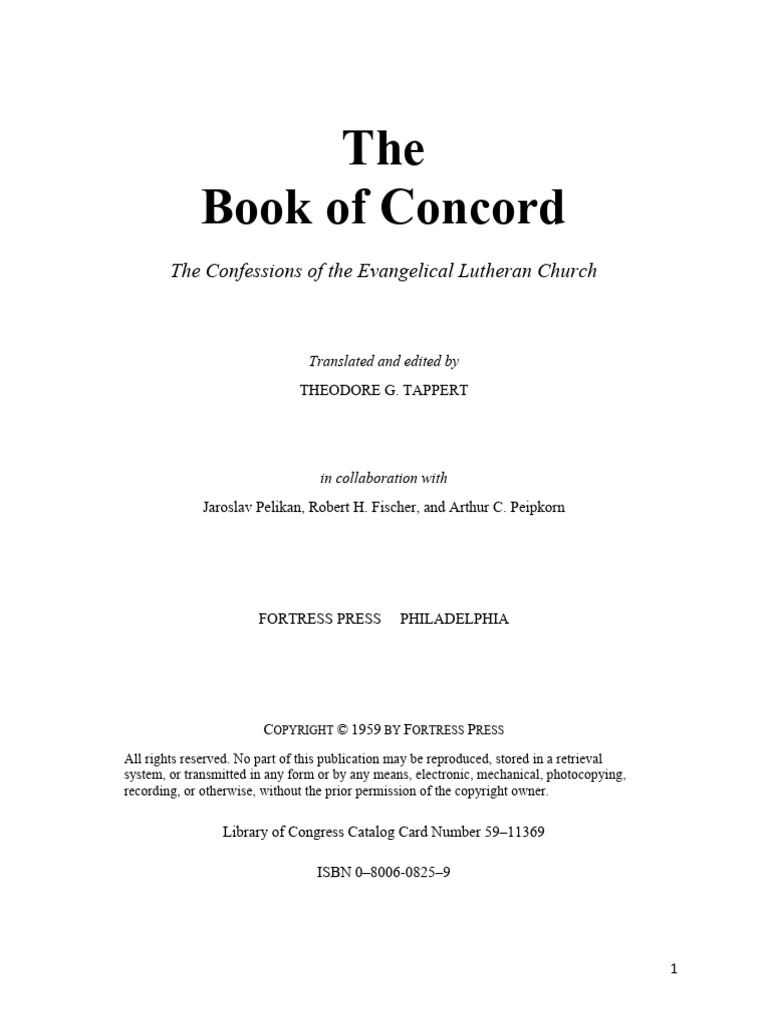 The Book of Concord Tappert Edition | PDF