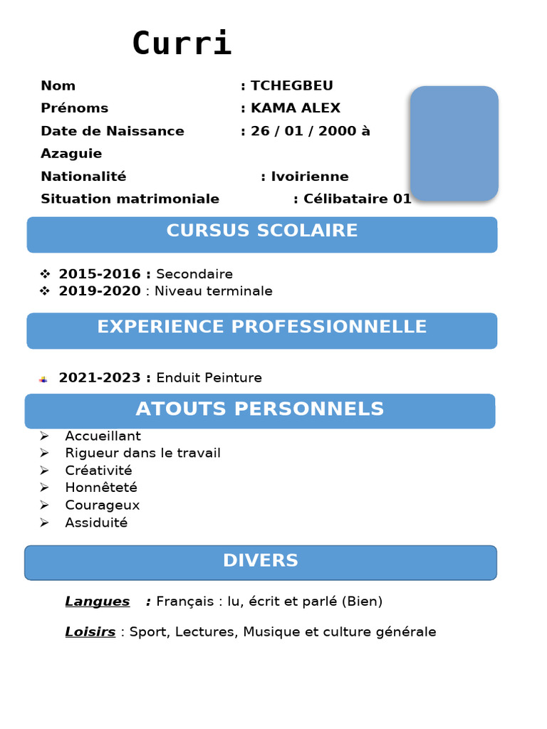 CV de Kama Alex Tchegbeu | PDF