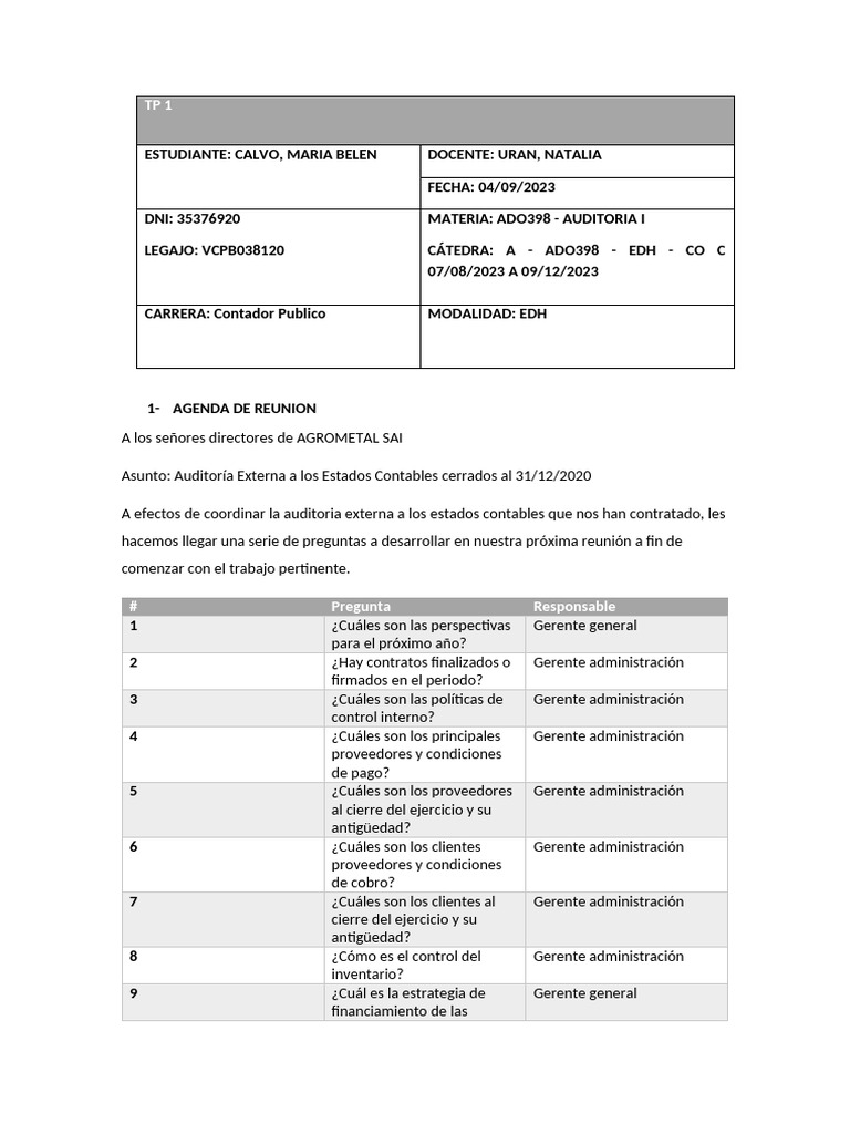 TP1 Calvo Maria Belen | PDF | Auditoría | Servicios financieros