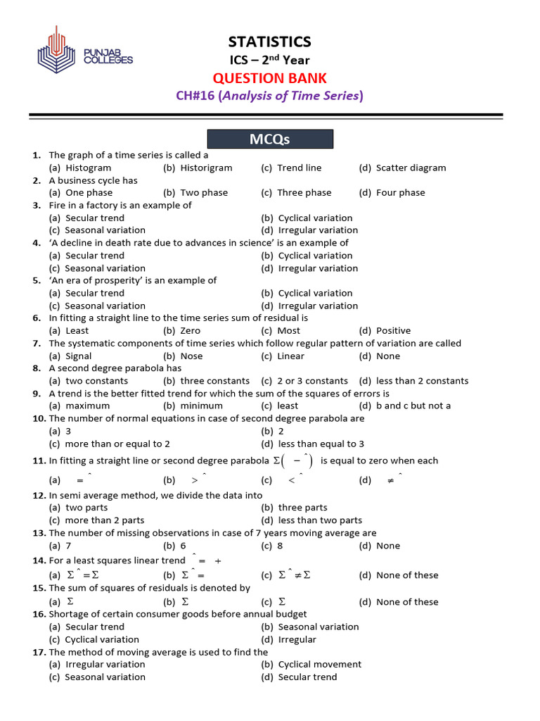 2nd Year Statistics Question Bank CH#16 | PDF | Time Series | Seasonality