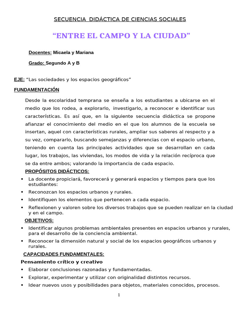 Secuencia de Ciencias Sociales - 2025 "Entre El Campo y La Ciudad ...