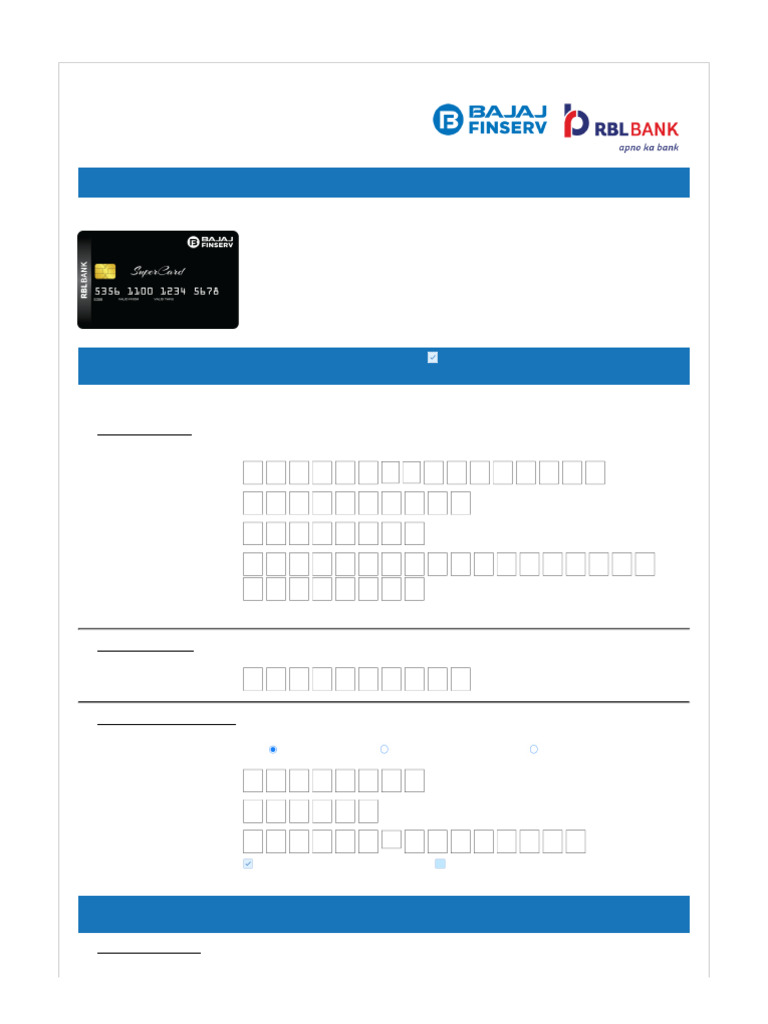 RBL Platinum Choice SuperCard Application | PDF | Credit Card | Banks