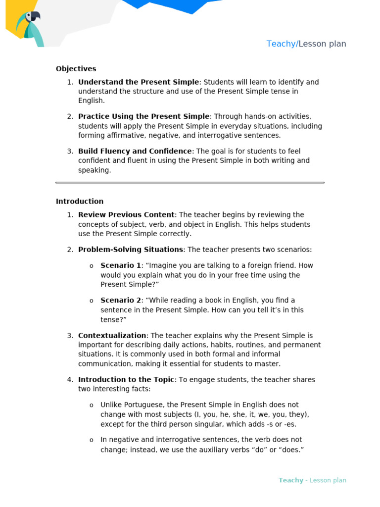 Mastering The Present Simple Objectives Activities and Real-World ...