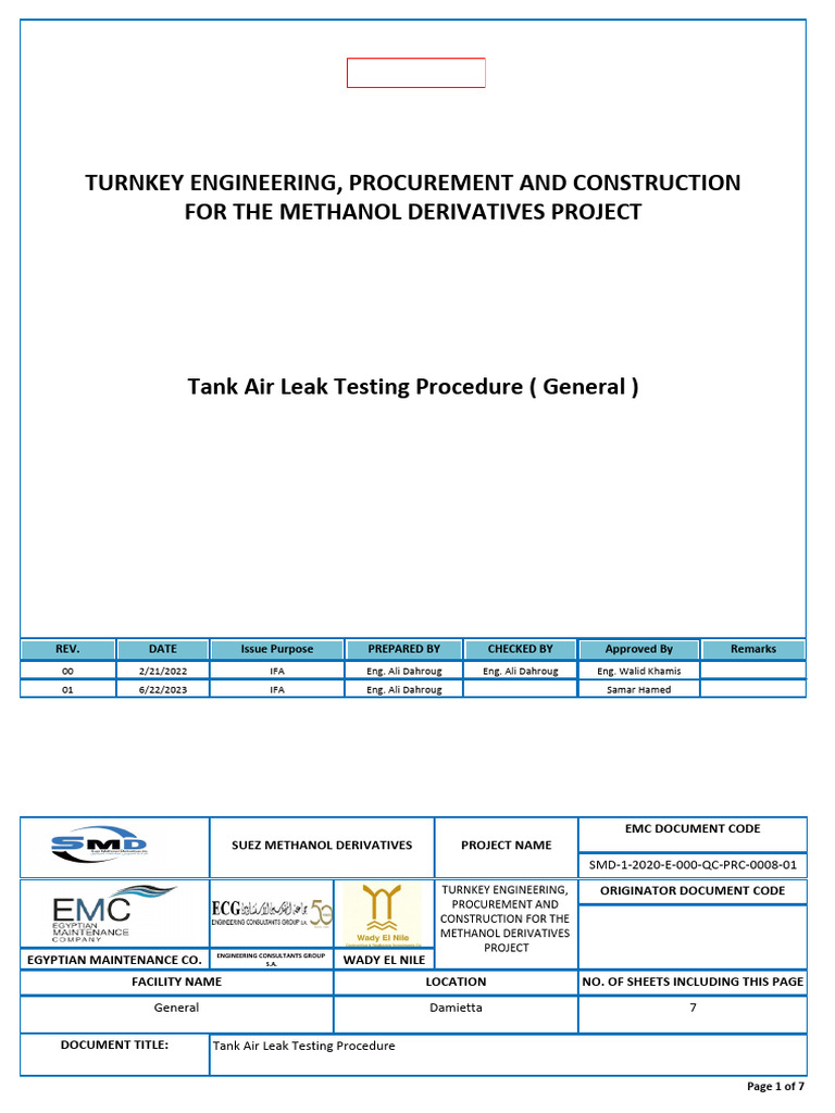 Tank Air Leak Testing Procedure Code 1 | PDF | Leak | Nondestructive ...