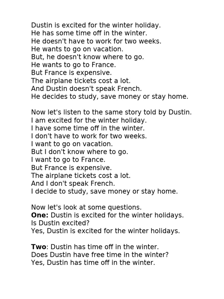 Dustin Is Excited For The Winter Holiday | PDF