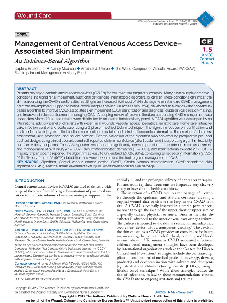 Management of Central Venous Access Device - Associated Skin Impairment ...