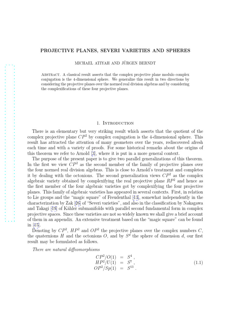 Projective Planes, Severi Varieties and Spheres | PDF | Sphere | Complex Number