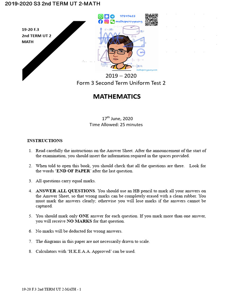 2019 2020 s3 2nd Term Ut 2 Math | PDF