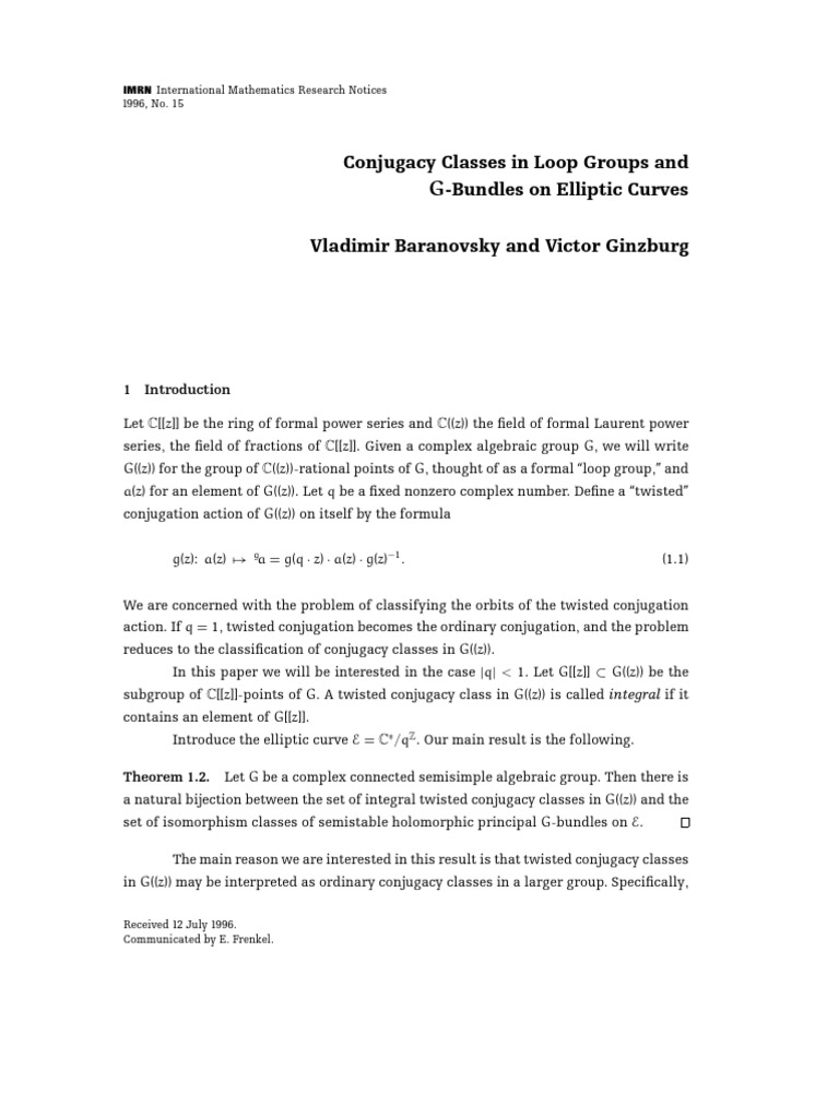 Conjugacy Classes in Loop Groups and G-Bundles On Elliptic Curves | PDF ...