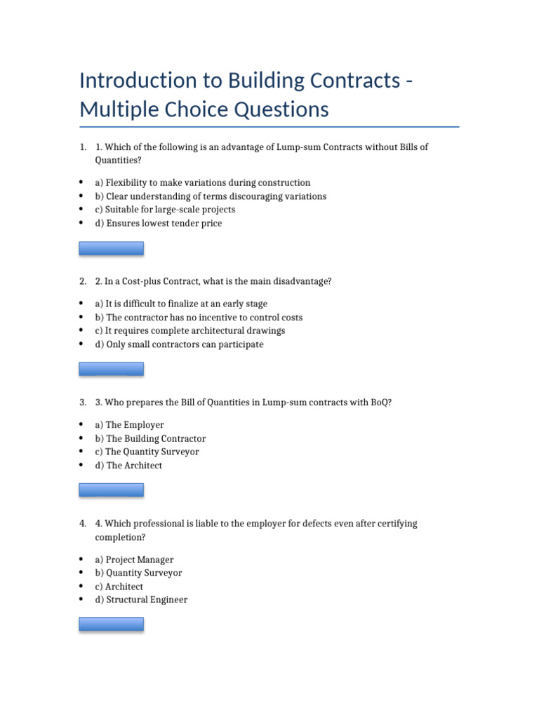 Theme 2 Building - Contracts - MCQ | PDF