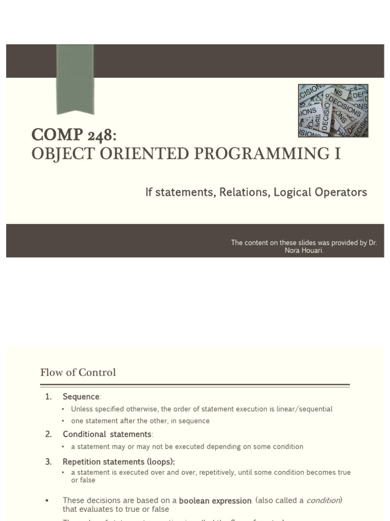 Slides 3 - If Statements, Relations, Logical Operators | PDF | Control Flow | Boolean Data Type