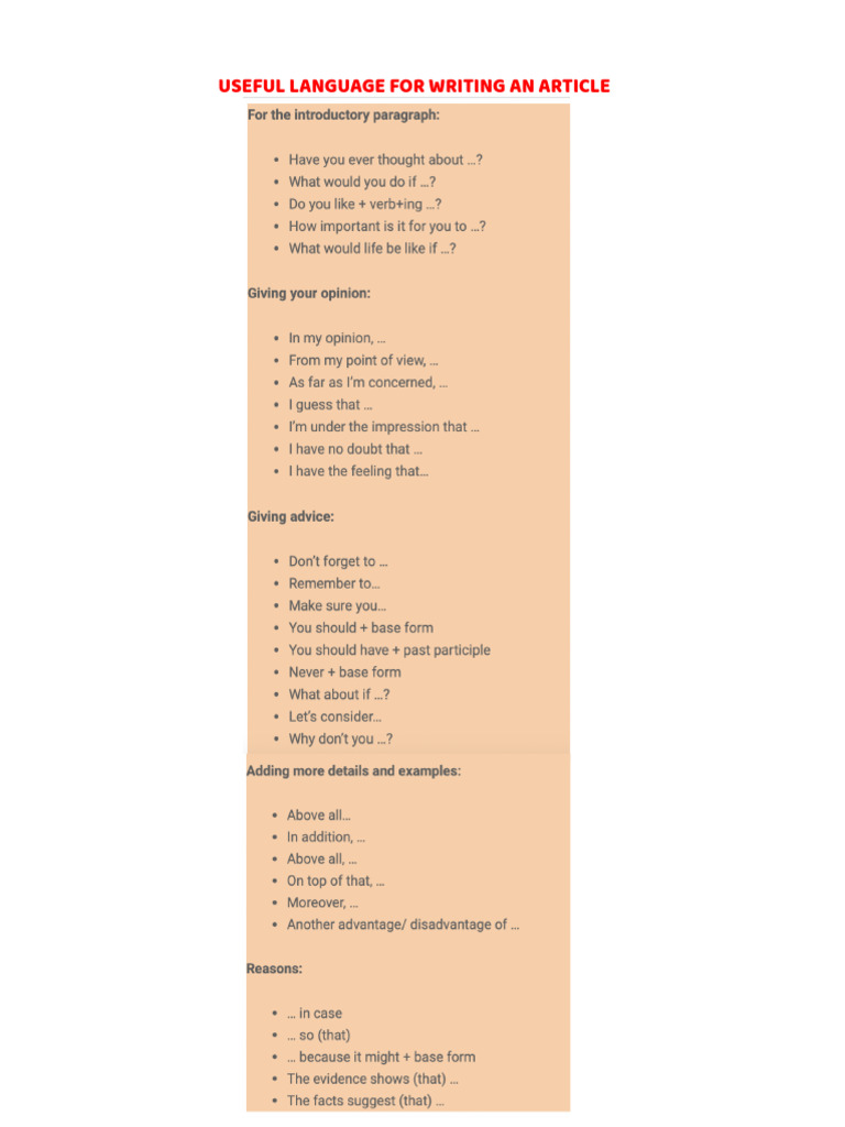 Useful Language For Writing An Article | PDF