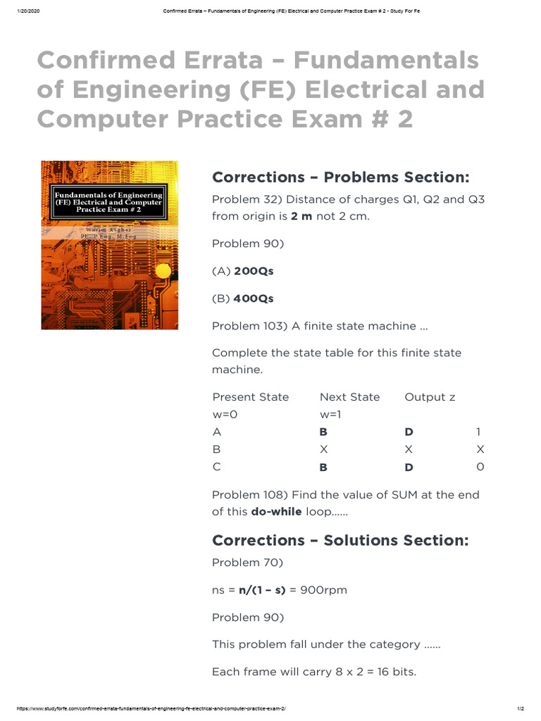 Confirmed Errata - Fundamentals of Engineering (FE) Electrical and Computer Practice Exam # 2 ...