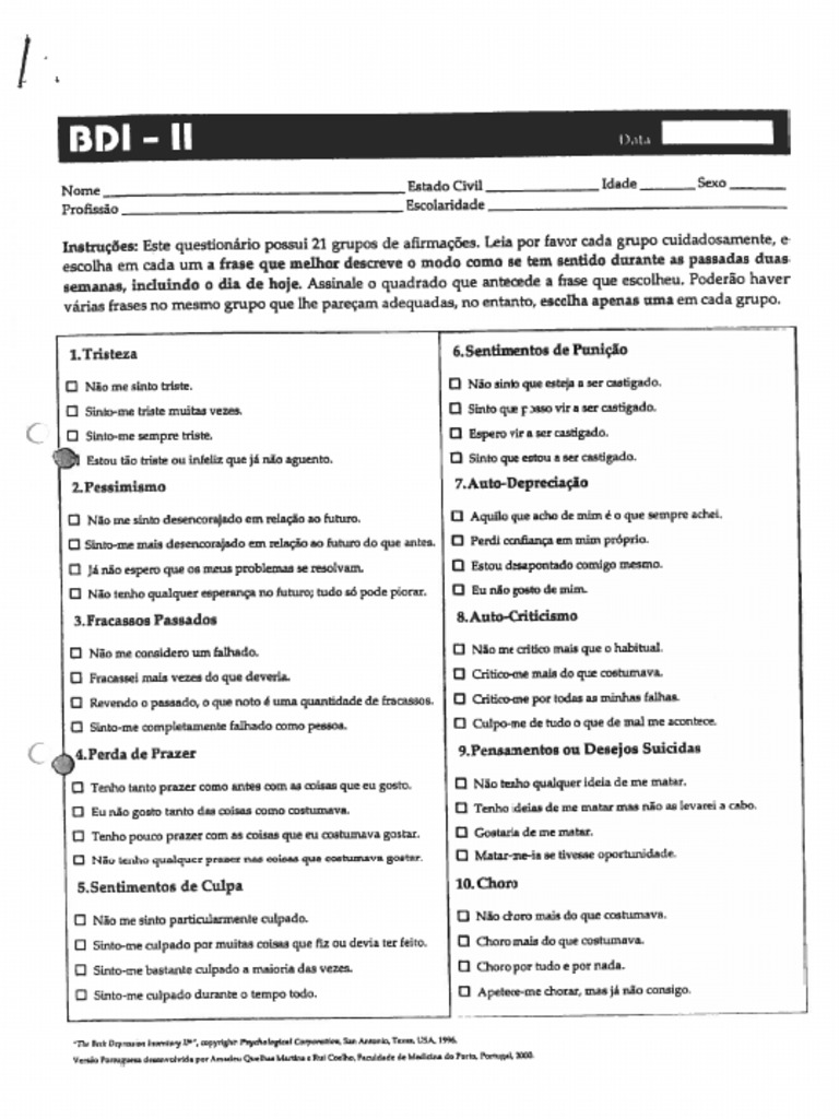 BDI-II TesteArtigo | PDF