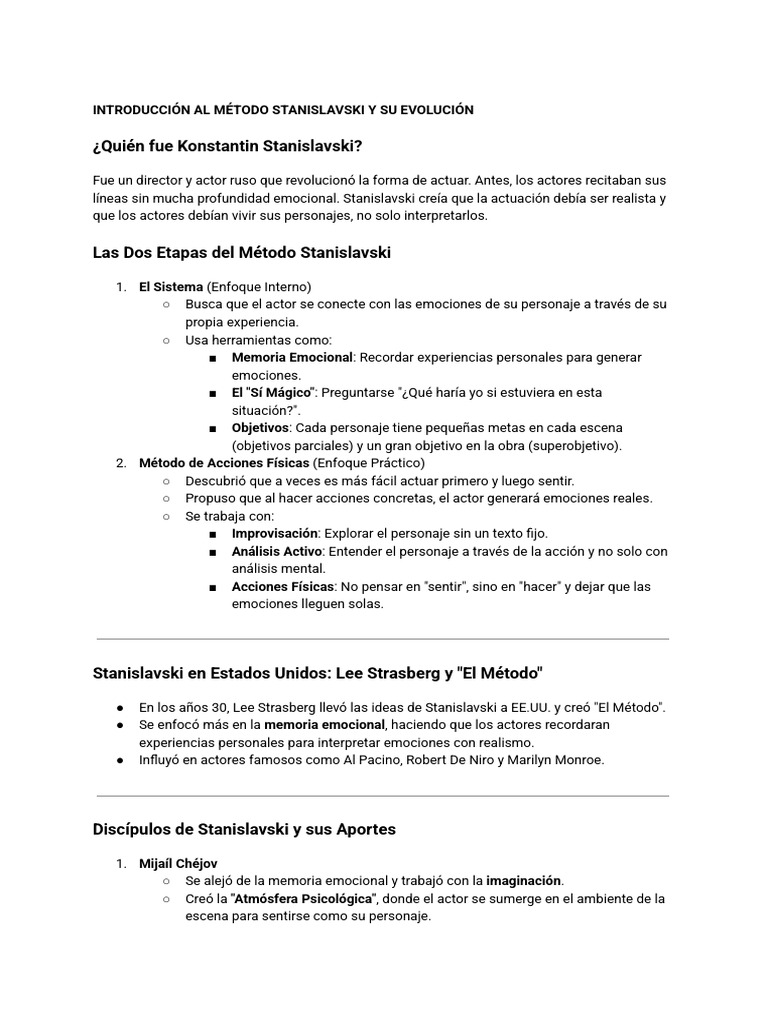 Introducción Al Método Stanislavski y Su Evolución | PDF | Interino | Teatro