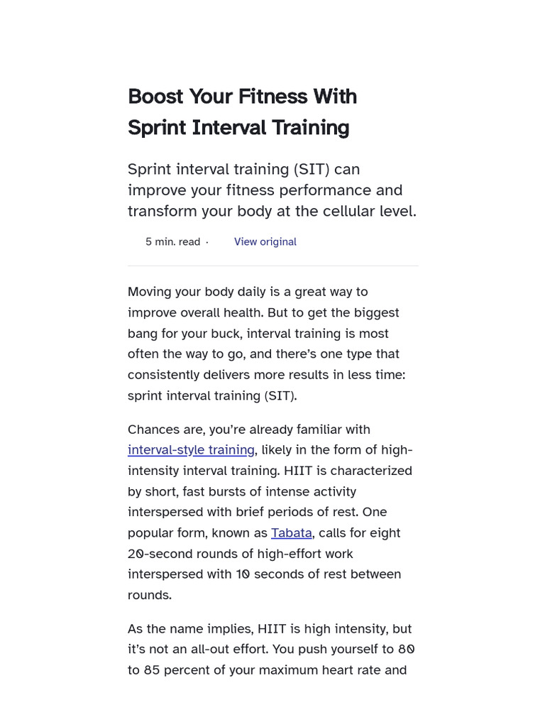 Boost Your Fitness With Sprint Interval Training | PDF | High Intensity Interval Training ...
